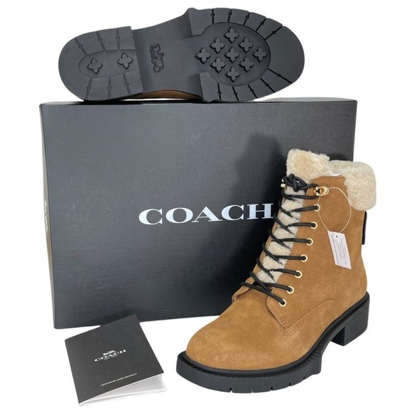 Coach | Shoes | Coach Lorimer Tan Suede Sheep Fur Trim Medium Width ...